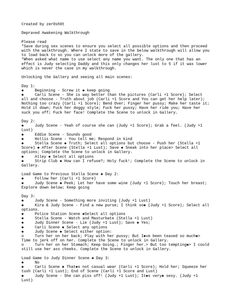 Depraved Awakening Walkthrough | PDF