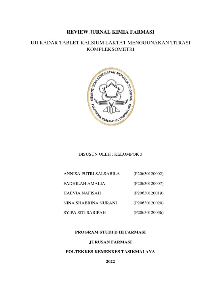 Kelompok 3 - Review Jurnal Kimia Farmasi Penetapan Kadar Obat-2A | PDF