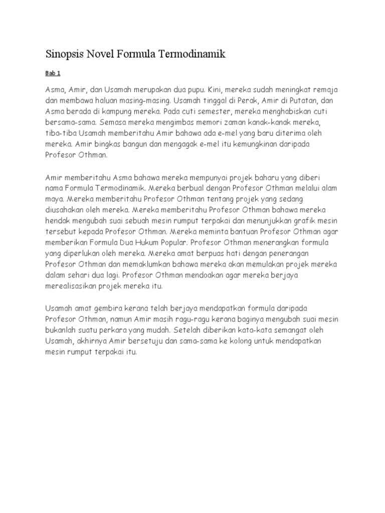 Sinopsis Novel Formula Termodinamik | PDF