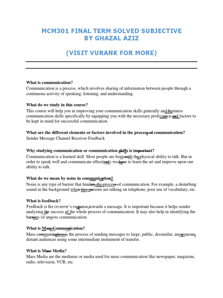 MCM301 Final Term Solved Subjective | PDF