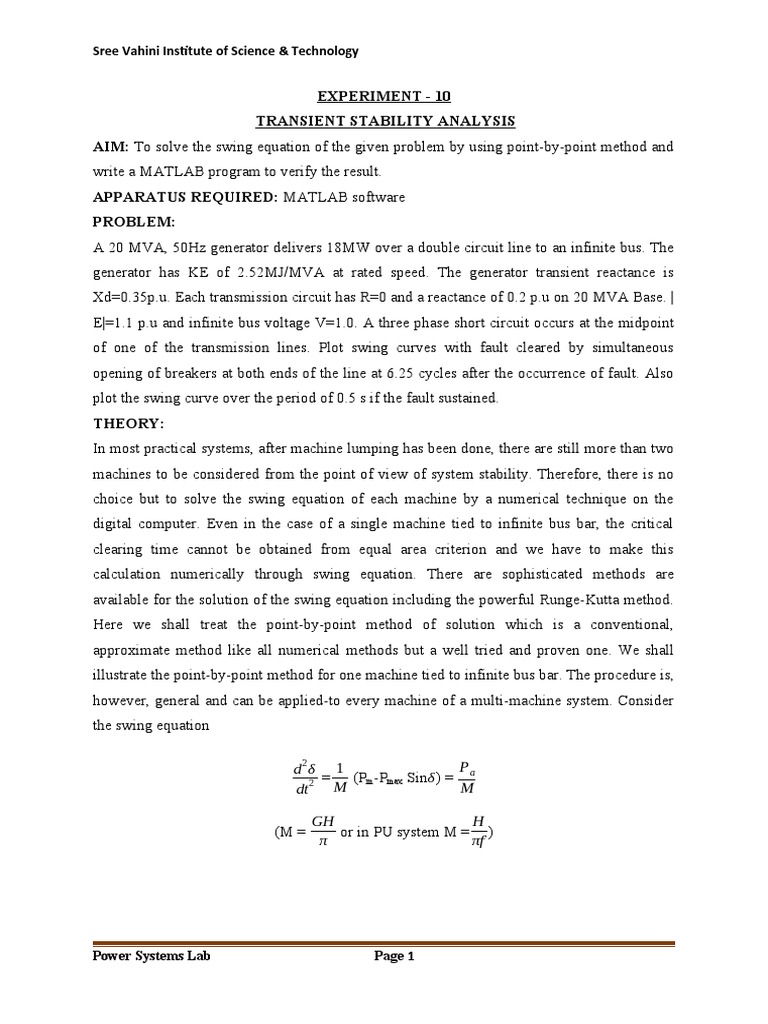 Transient Stability Analysis in MATLAB | PDF | Electrical Network ...