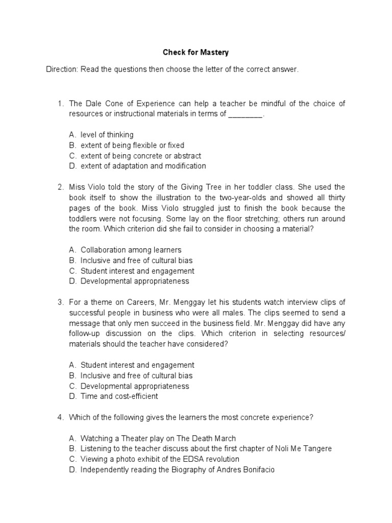 Check For Mastery | PDF | Instructional Design | Teachers