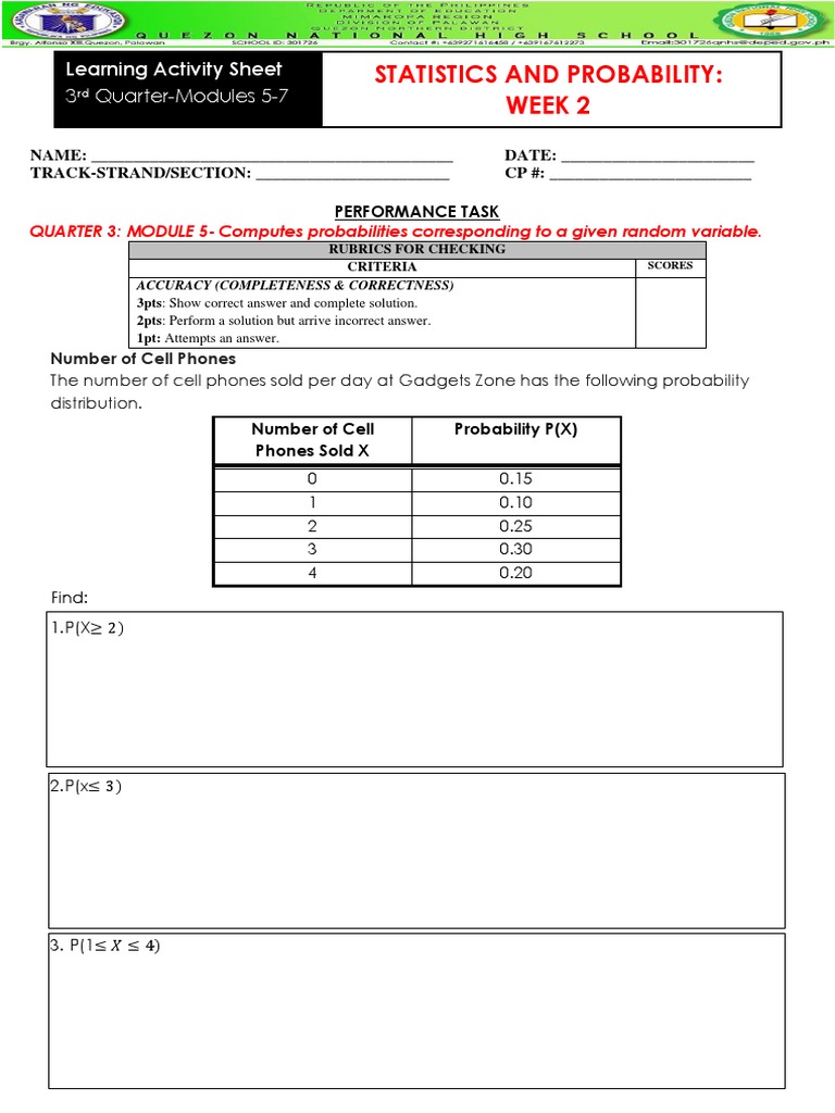 Probability and Statistics Tasks | PDF | Variance | Standard Deviation