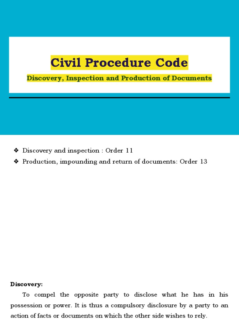 Civil Procedure Code: Document Discovery | PDF | Discovery (Law ...