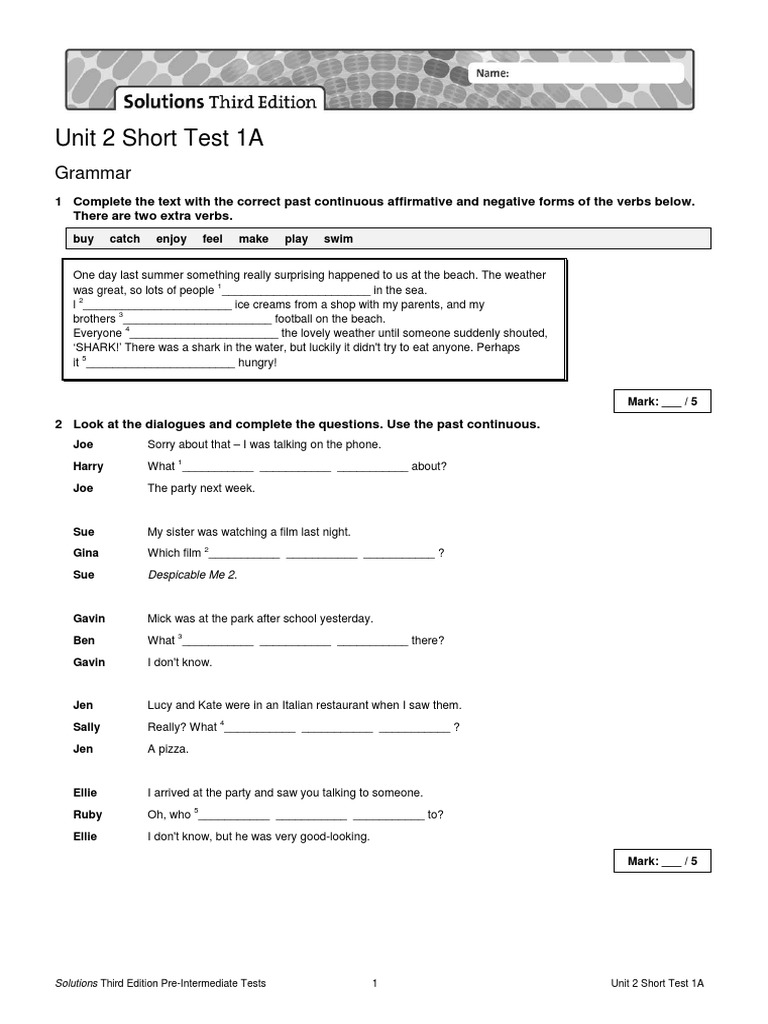 Sol3e Preint U2 Short Test 1a | PDF Sol3e Preint U2 Short Test 1a | PDF