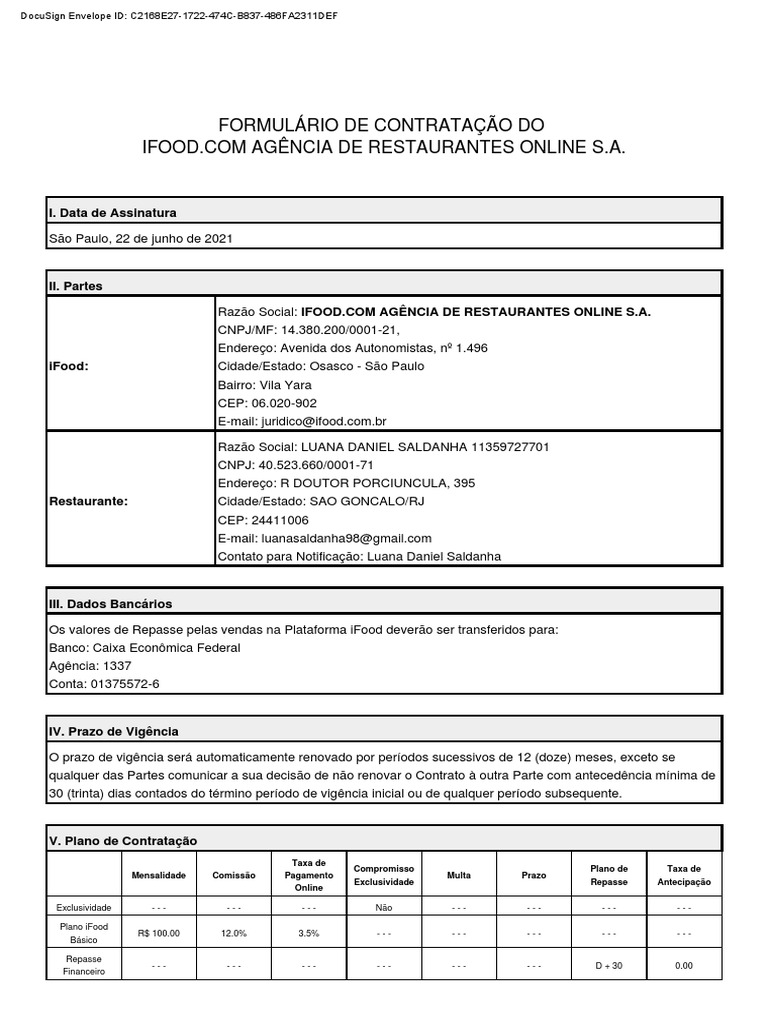 Ifood - Assinatura de Contrato | PDF
