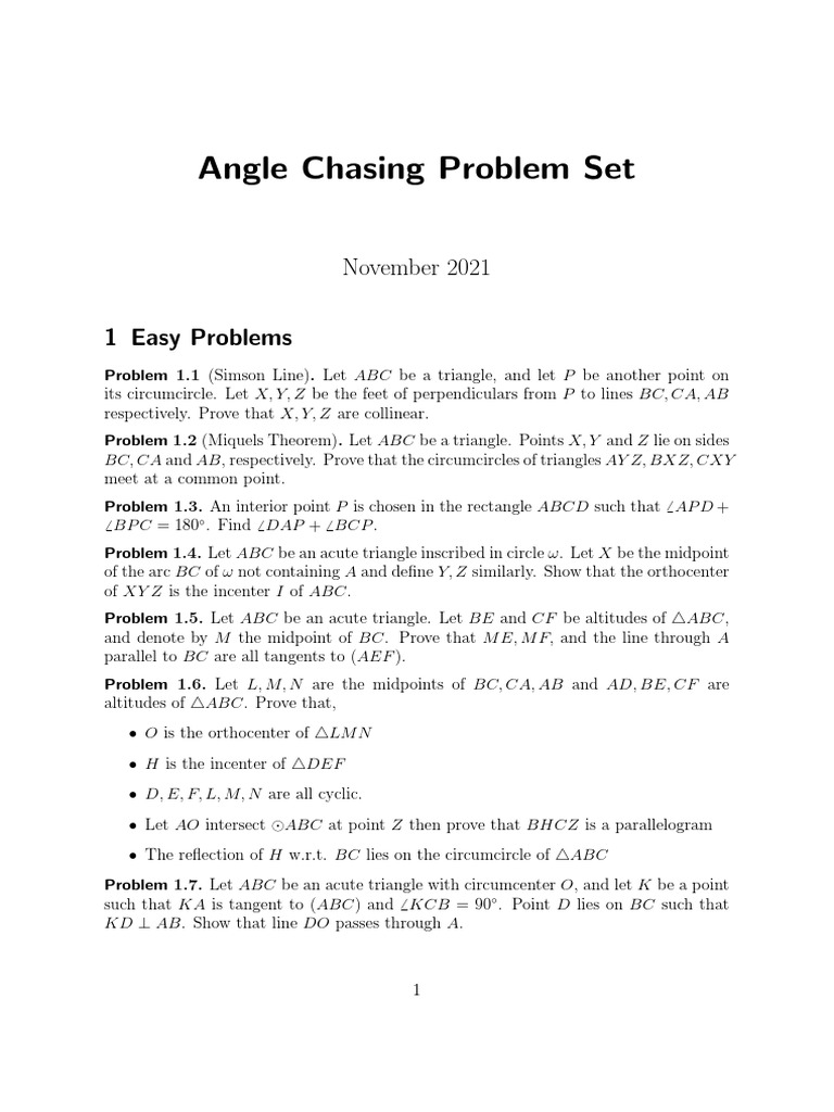 Angle Chasing Problem Set: November 2021 | Download Free PDF | Triangle ...