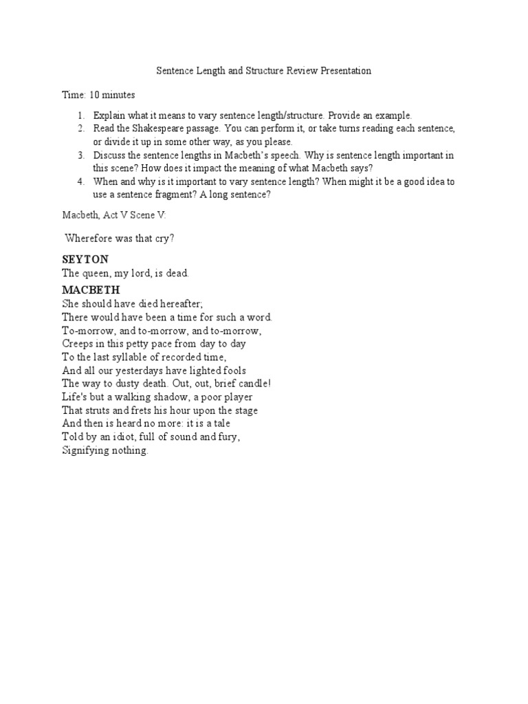 Seyton Macbeth: Macbeth, Act V Scene V | PDF
