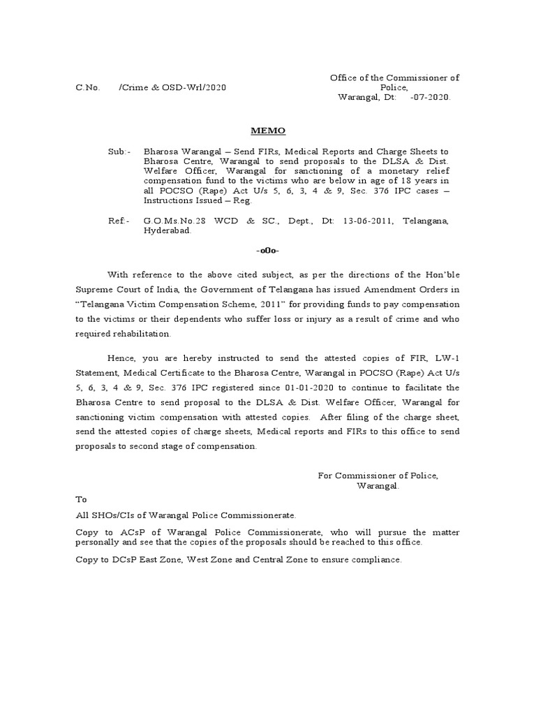 Memo - Compensation in POCSO Act | PDF