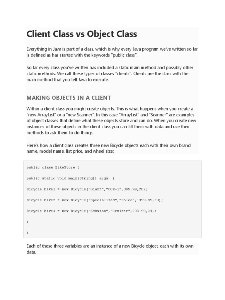 Client Class Vs Object Class | PDF | Programming | Constructor (Object ...