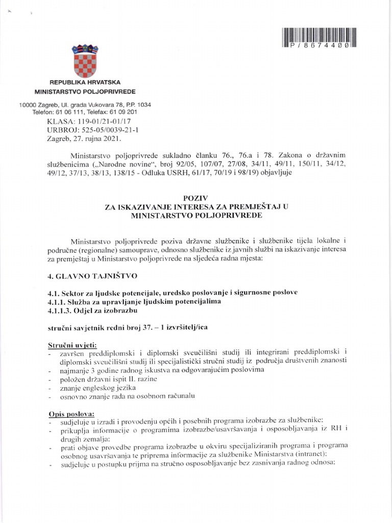 POZIV Za Iskazivanje Interesa Za Premještaj U MP | PDF