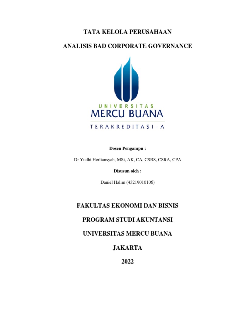Tata Kelola Perusahaan - Daniel Halim - 43219010106 | PDF