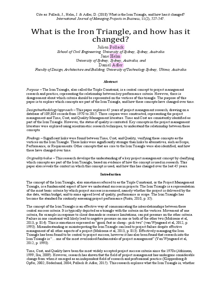 Evolution of the Iron Triangle in Projects | PDF | Project Management ...