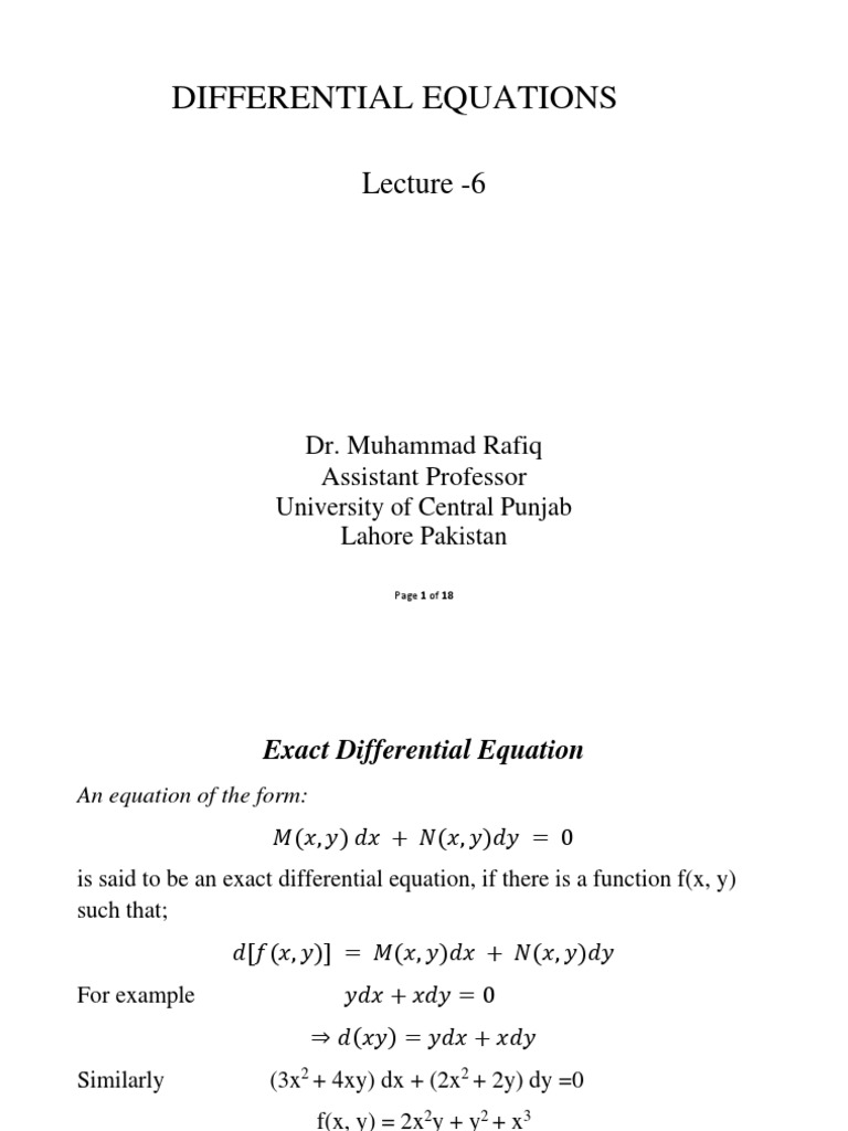 Differential Equations: Lecture - 6 | PDF | Equations | Mathematical ...