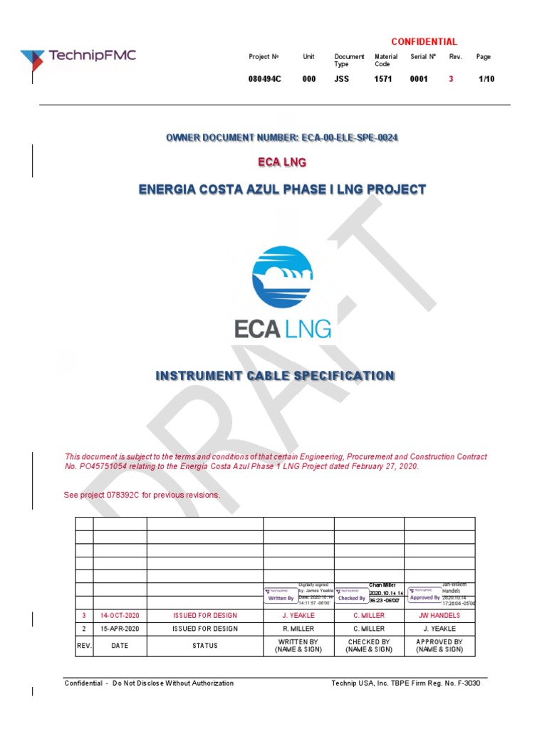 ECA-00-ELE-SPE-0024 - Rev3-INSTRUMENT CABLE SPECIFICATION | PDF ...