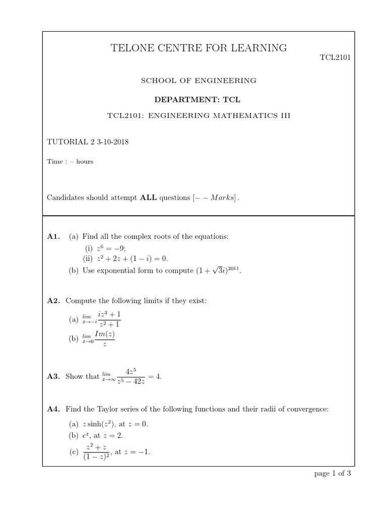 Telone Centre For Learning: Time: - Hours | PDF | Power Series ...