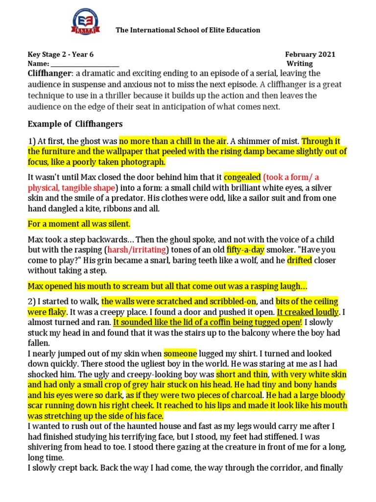 2021 Cliffhangers & Narrative Sentences Imagery | PDF