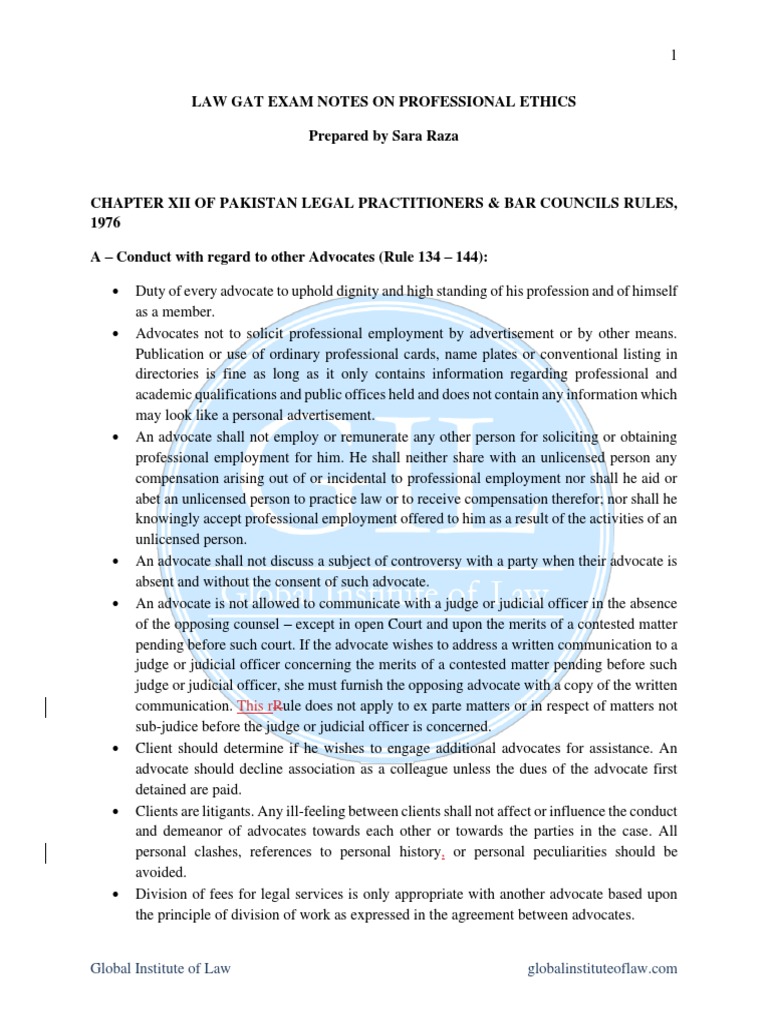 Professional Ethics - Notes and MCQs | PDF | Advocate | Lawyer