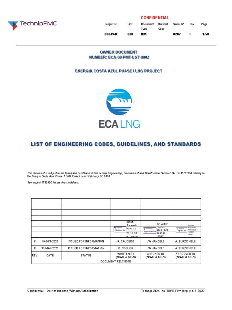 Engineering Codes List | PDF | Pump | Liquefied Natural Gas