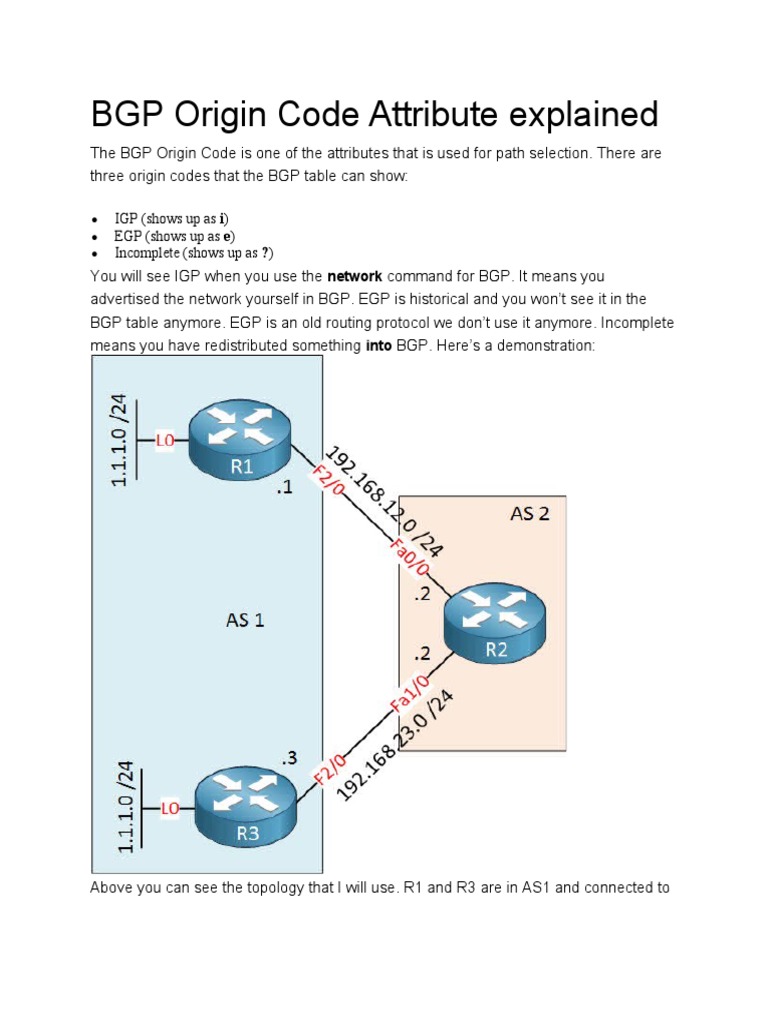 BGP Origin Code Attribute Explained | PDF