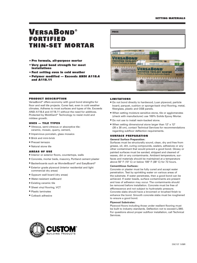 VersaBond DS 5 - 08 | PDF | Flooring | Masonry