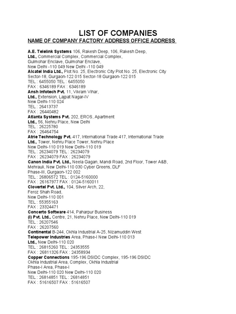 Alphabetical List of Companies in Delhi | PDF | Companies | Service ...
