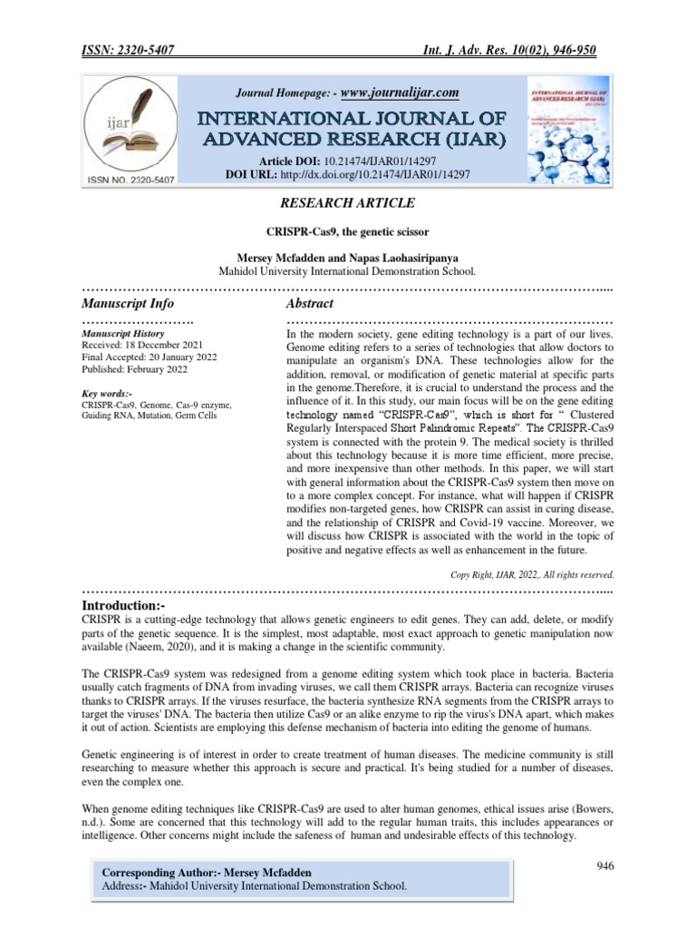 Crispr-Cas9, The Genetic Scissor | PDF | Dna Sequencing | Genetic ...