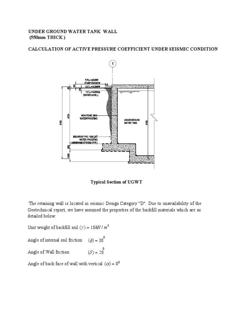 Under Ground Water Tank Wall (550mm THICK) Calculation of Active ...