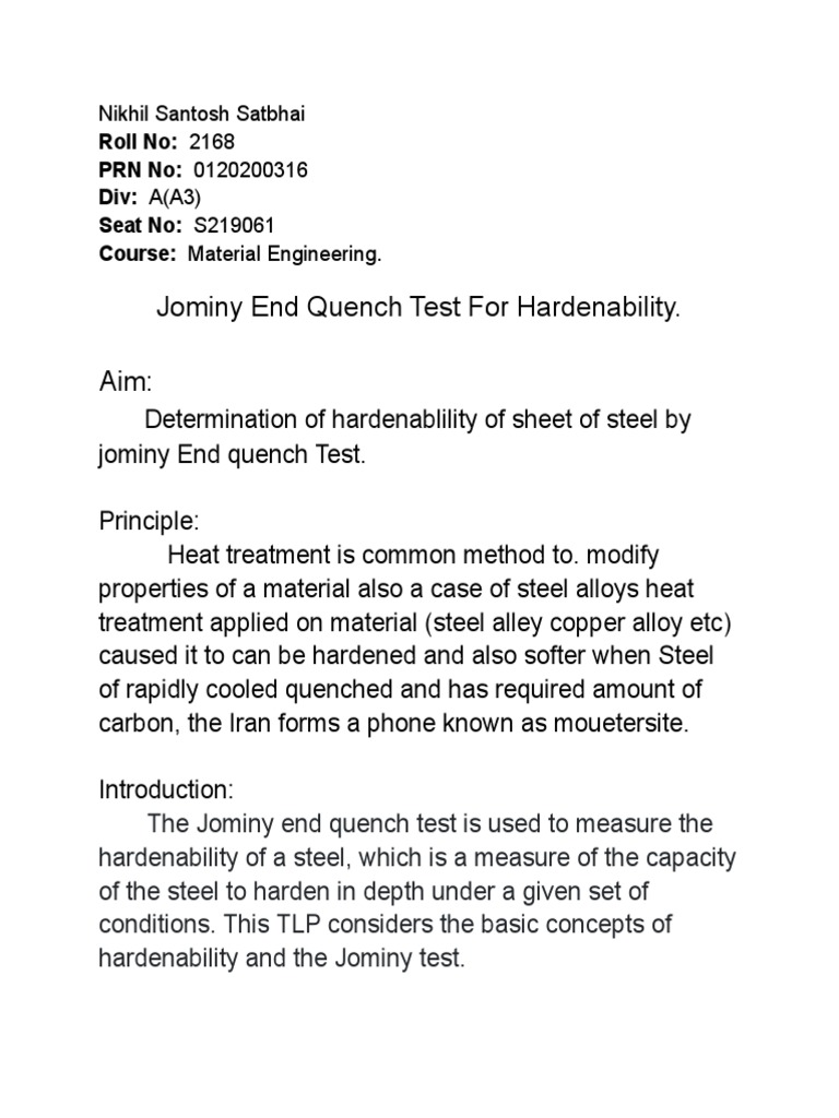 Jominy End Quench Test Guide | PDF | Steel | Heat Treating