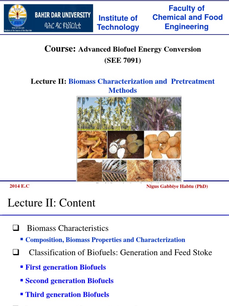 Lecturen Note On Biomass Characterization and Treatment | Download Free ...