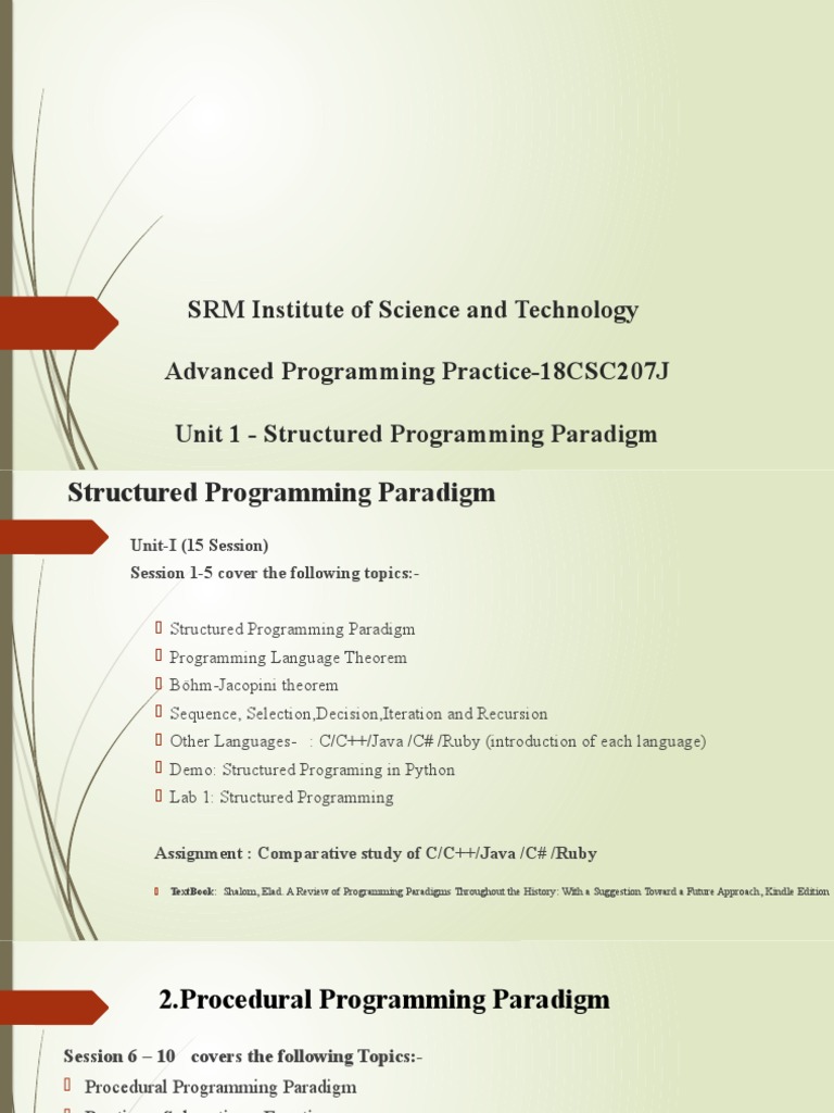 Unit 1 - Structured Paradigm | PDF | Control Flow | Subroutine