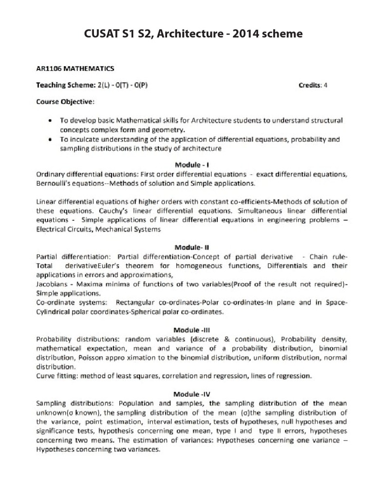 CUSAT S1 S2 Architecture - 2014 Scheme | PDF