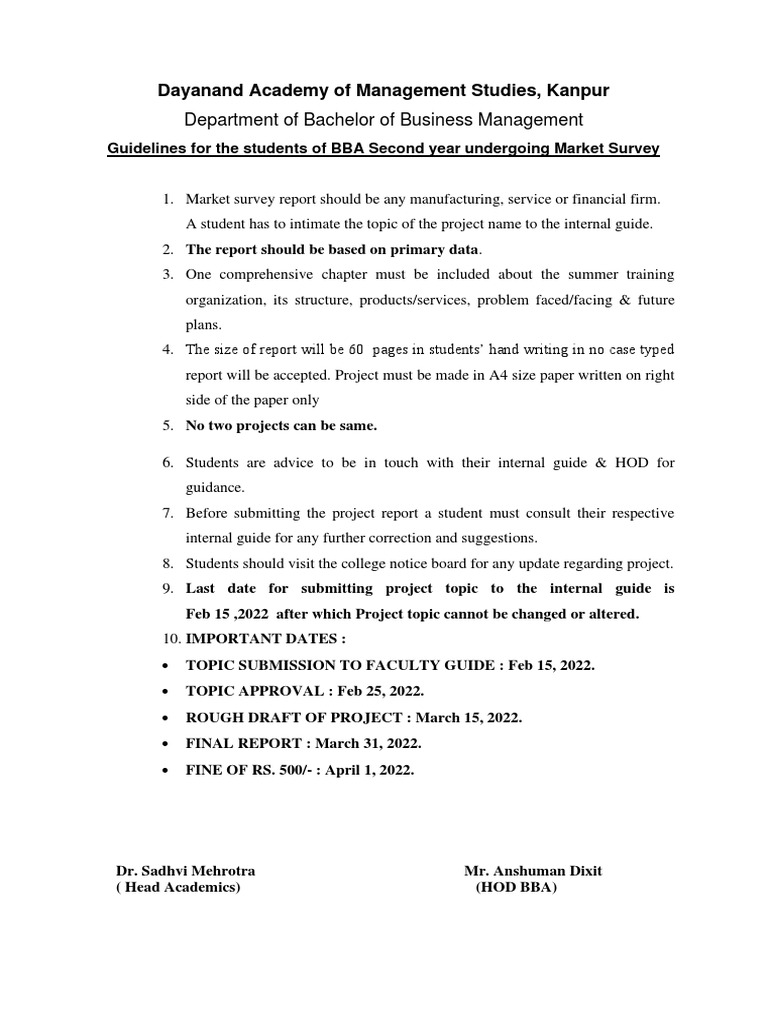 GUIDELINES Project BBA 4 2021 New | PDF