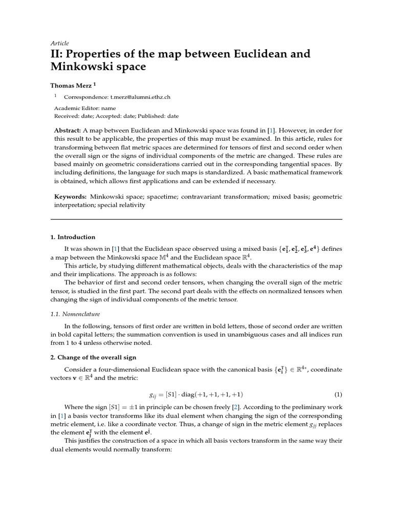 II Properties of The Map Between Euclidean and Minkowski Space | PDF ...