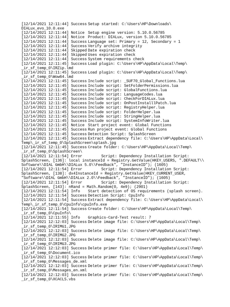 DIALux Setup Log | PDF | Computer File | Windows Registry
