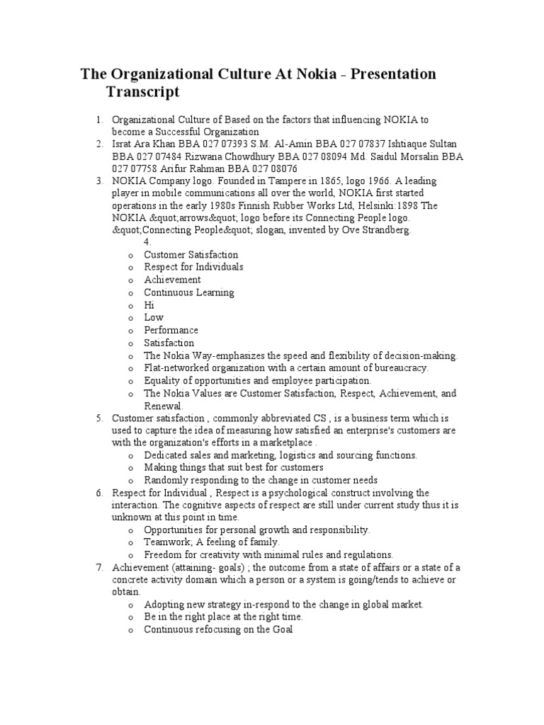 The Organizational Culture at Nokia | PDF | Organizational Culture ...
