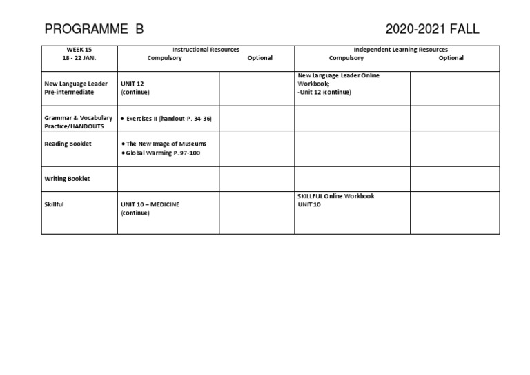 Programme B 2020-2021 FALL: New Language Leader Online Workbook | PDF