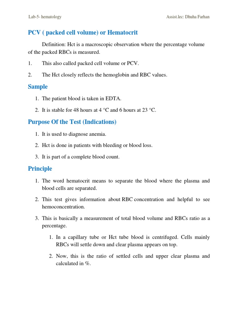 PCV Lab-5 - Hematology | Download Free PDF | Body Fluids | Tissue (Biology)