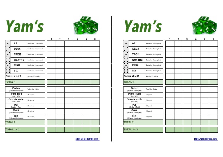 Grille de Score Yams | PDF | Loisirs | Activités de loisir