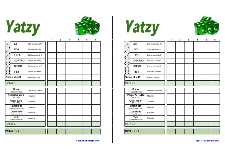 Cuadricula de Yatzy | PDF
