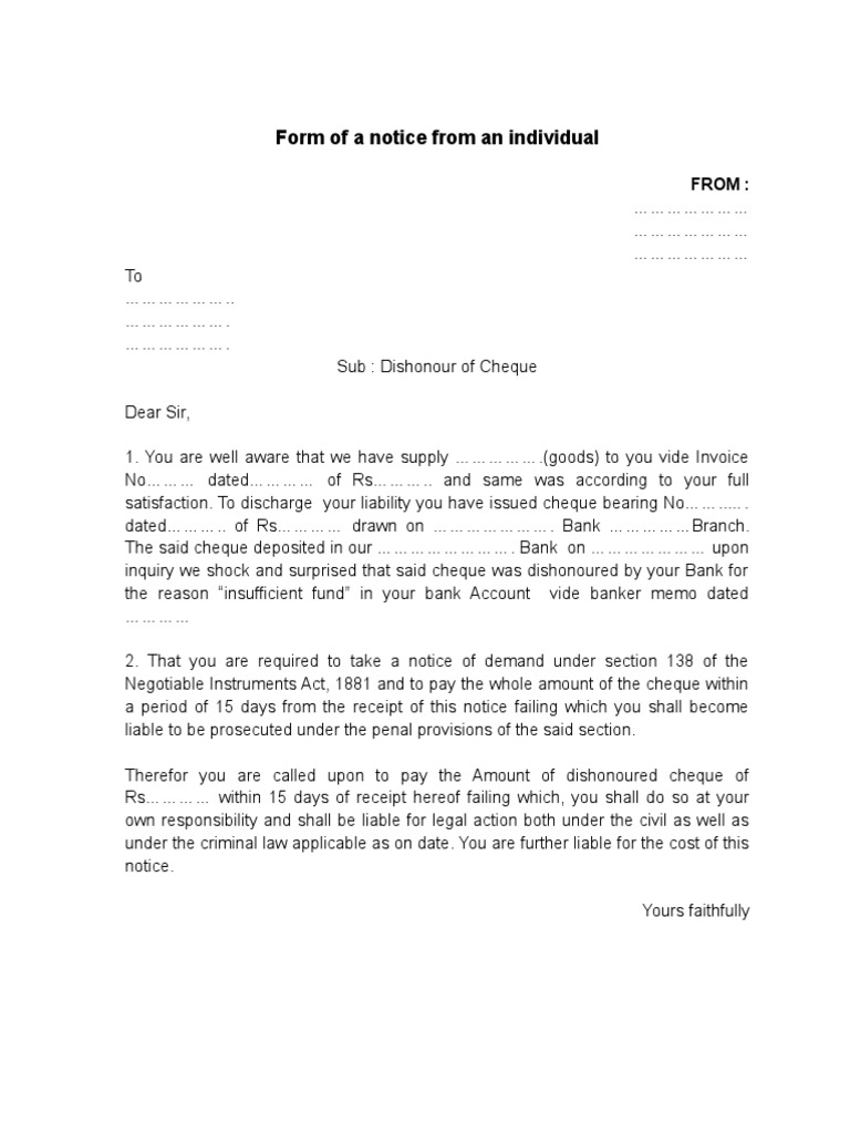 Form of A Notice From An Individual | PDF | Social Science | Law
