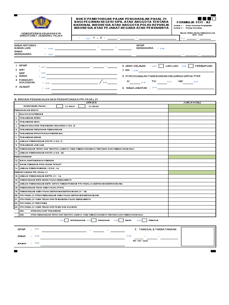 Formulir 1721-A2 untuk PNS | PDF