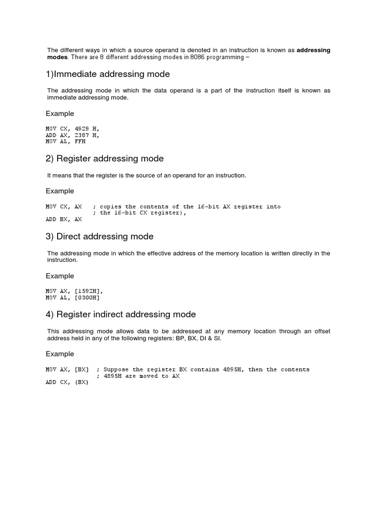 1) Immediate Addressing Mode: Example | PDF
