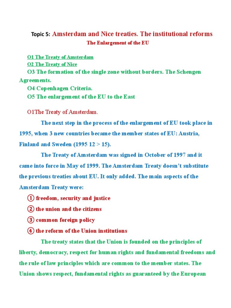 Topic 5.amsterdam and Nice Treaties. The Institutional Reforms | PDF ...