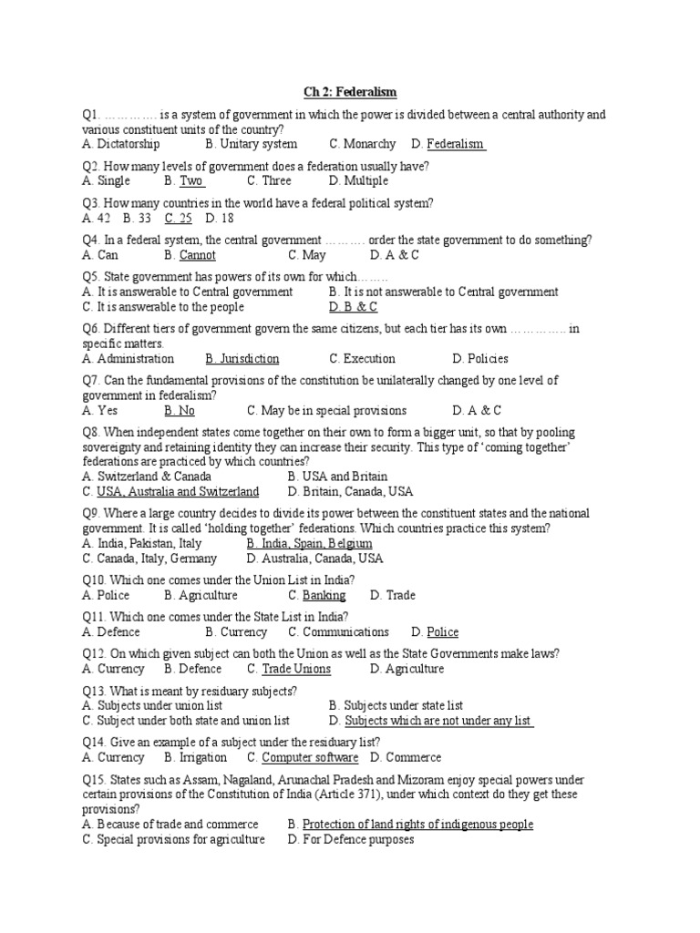 Federalism MCQ | PDF
