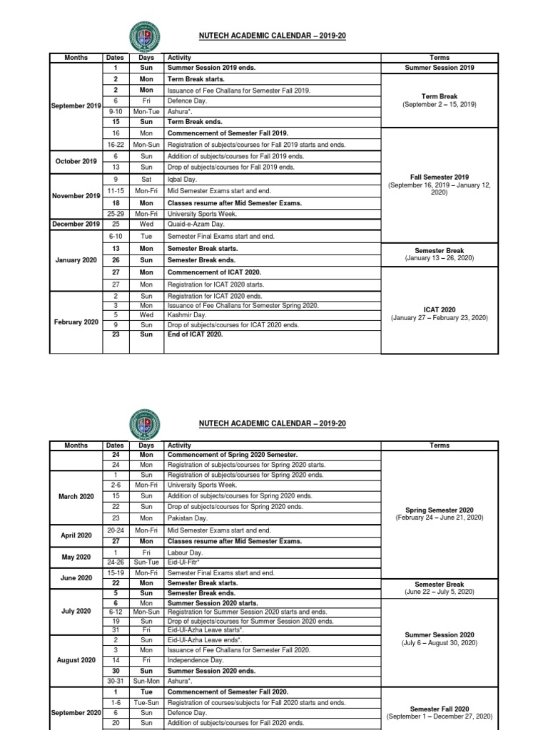 Academic Calendar 2019 2020 | PDF | Academic Term | Public Services