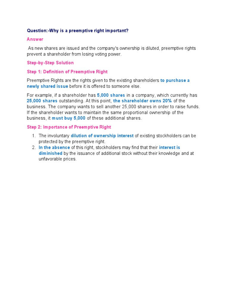 Why Preemptive Rights Protect Shareholder Ownership | PDF