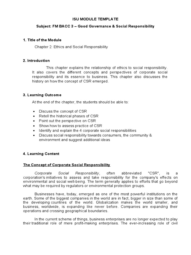 Isu Module Template Subject: FM BACC 3 - Good Governance & Social ...