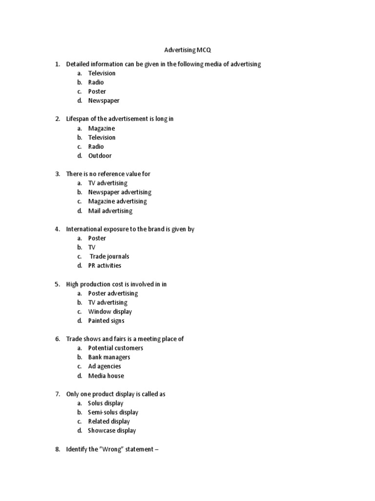 Advertising MCQ 1 | PDF