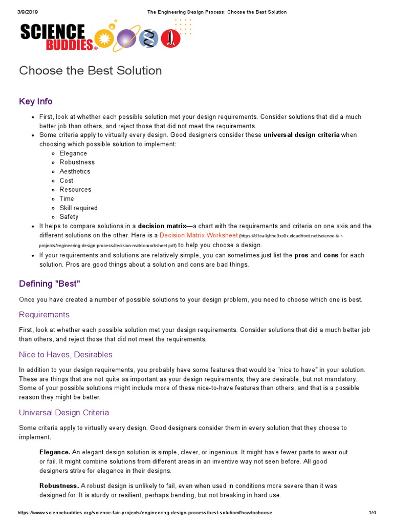The Engineering Design Process - Choose The Best Solution | PDF ...
